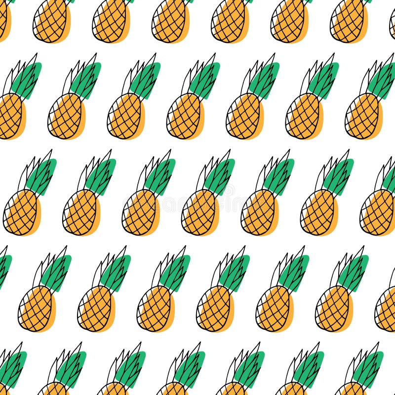 Vector Seamless Pattern with Pineapples in Doodle Style Stock Vector ...