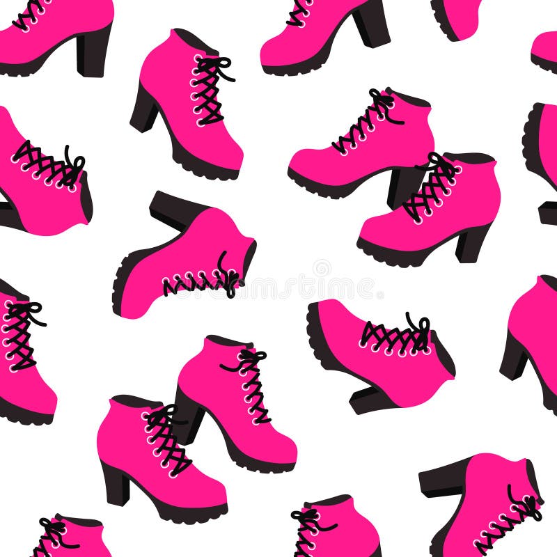 Vector Seamless Pattern with Pink Fashionable Shoes. Handdrawn Texture ...