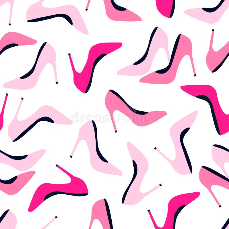 Vector Seamless Pattern with Pink Fashionable Shoes. Handdrawn Texture ...