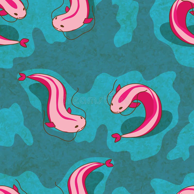 Vector Seamless Pattern with Pink Fish Stock Vector - Illustration of ...