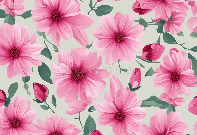 Vector Seamless Pattern with Pink Flowers Stock IllustrationFlower ...