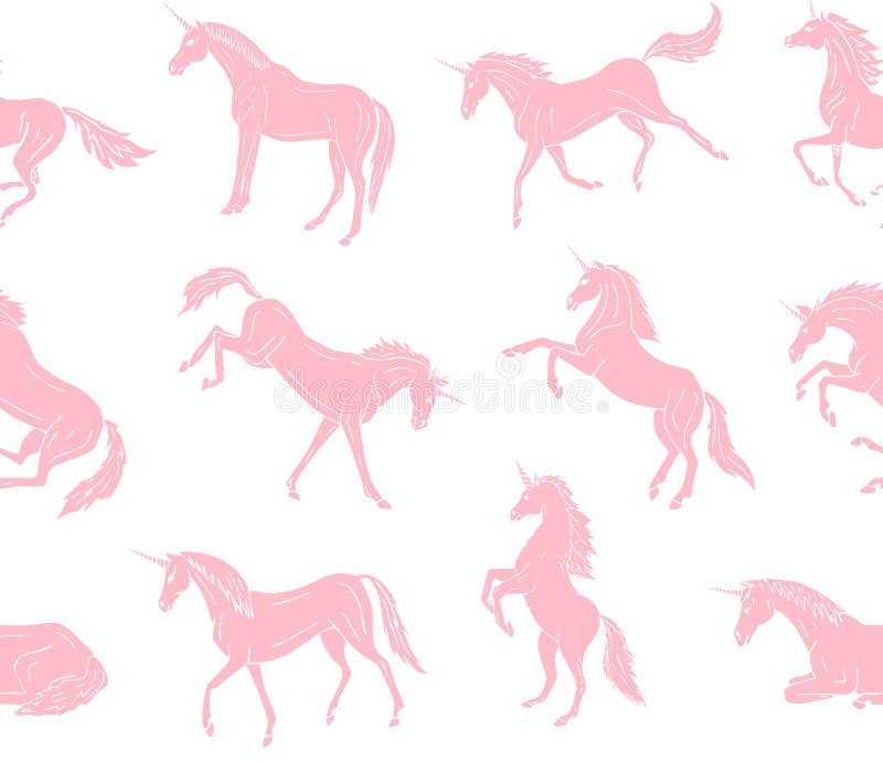 Vector Seamless Pattern of Pink Hand Drawn Unicorn Stock Vector ...