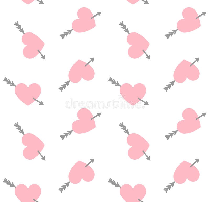 Vector Seamless Pattern of Pink Heart with Arrow Stock Illustration ...