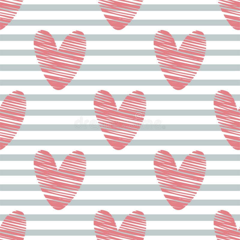 Vector Seamless Pattern with Pink Hearts and Strips. Stock Vector ...