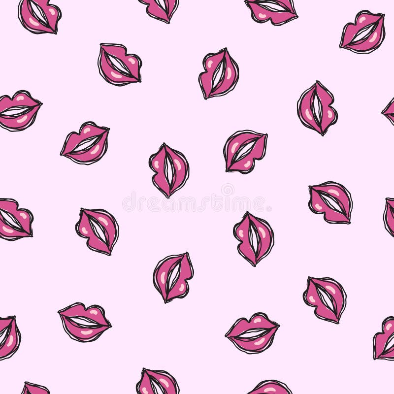 Vector Seamless Pattern with Pink Lips. Hand Drawn Cute and Doodle Lips ...