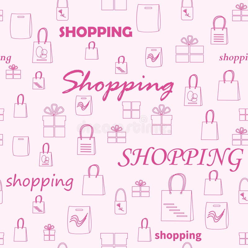 Vector Seamless Pattern - Pink Silhouettes of Shopping Bags and Boxes ...