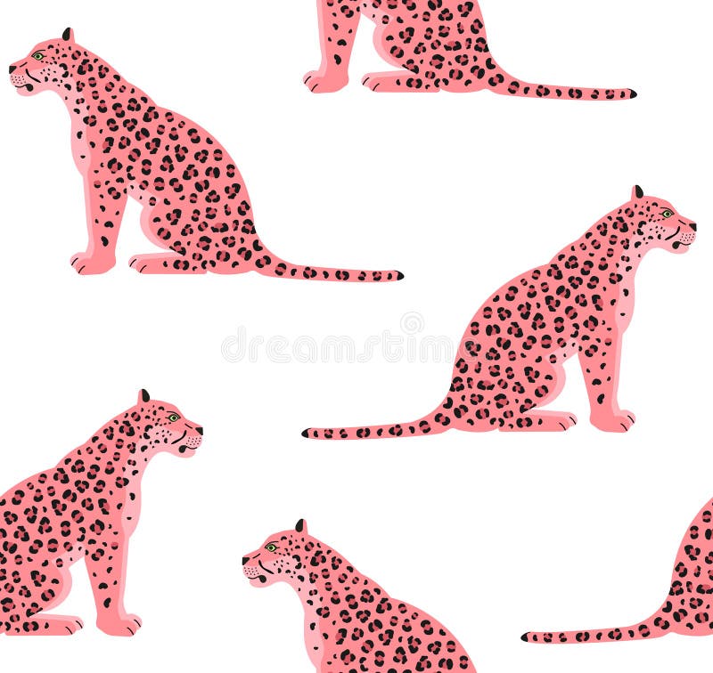 Vector Seamless Pattern of Pink Sitting Leopard Stock Vector ...