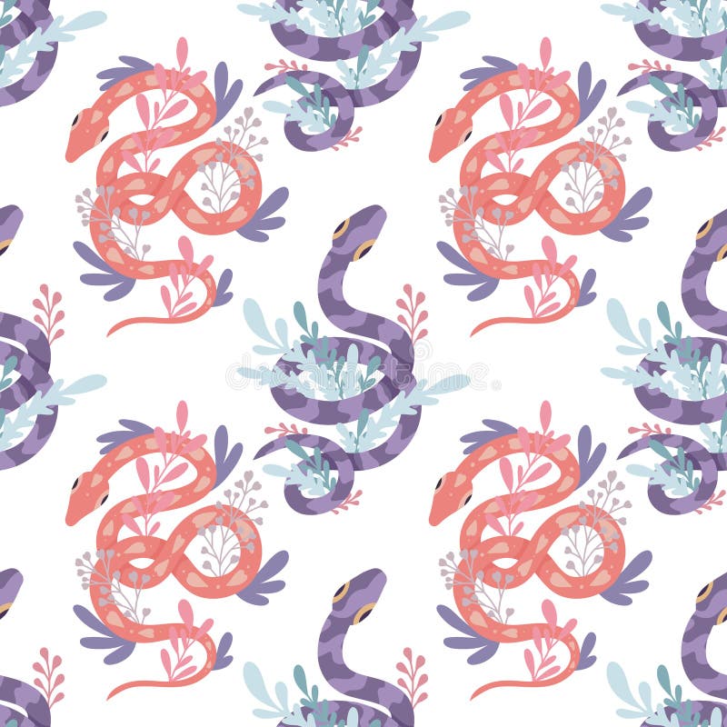 Vector Seamless Pattern with Black Celestial Snake Silhouettes with ...