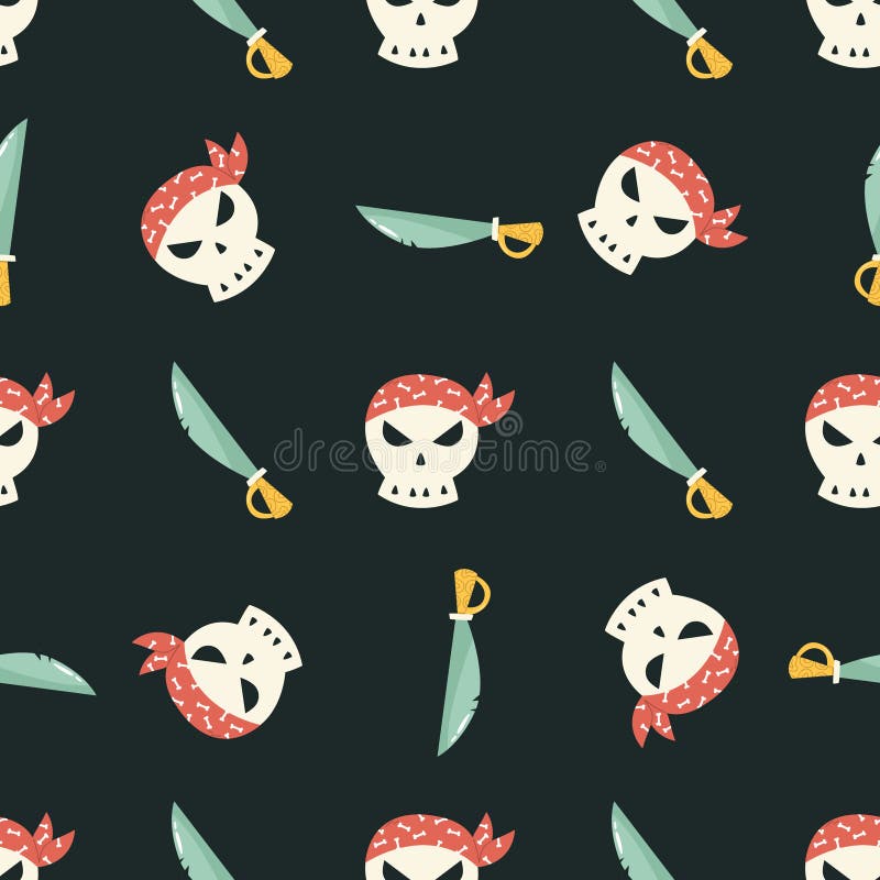 Vector Seamless Pattern with a Pirates Symbol Skulls and Sword Stock ...