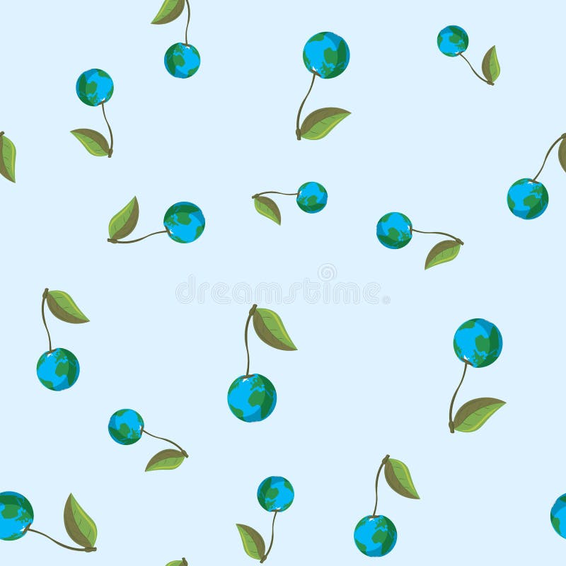 Vector Seamless Pattern Planet Earth in the Form of Cherry Stock ...