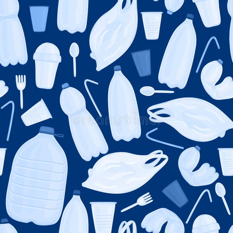Vector Seamless Pattern with Plastic Objects. Stop Ocean Pollution ...