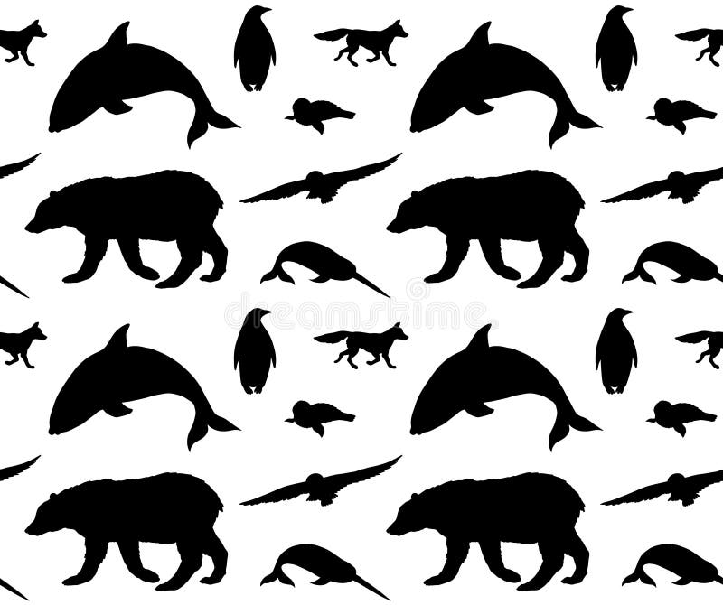 Vector Seamless Pattern of Polar Animal Silhouette Stock Illustration ...