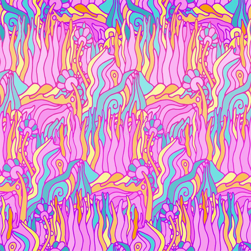 Vector Seamless Pattern with Psychedelic Doodle Ornament Stock Vector ...