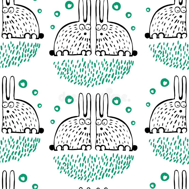 Vector Seamless Pattern with Rabbit and Grass Stock Vector ...