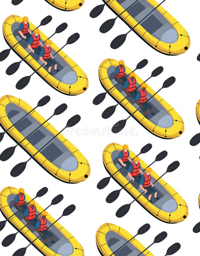 Vector Seamless Pattern with Rafting Top View White Background. Texture ...
