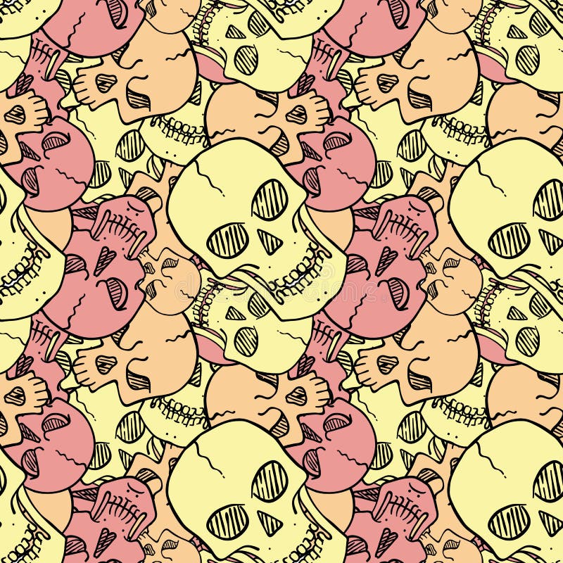 Vector Seamless Pattern with Random Skulls. Stock Vector - Illustration ...