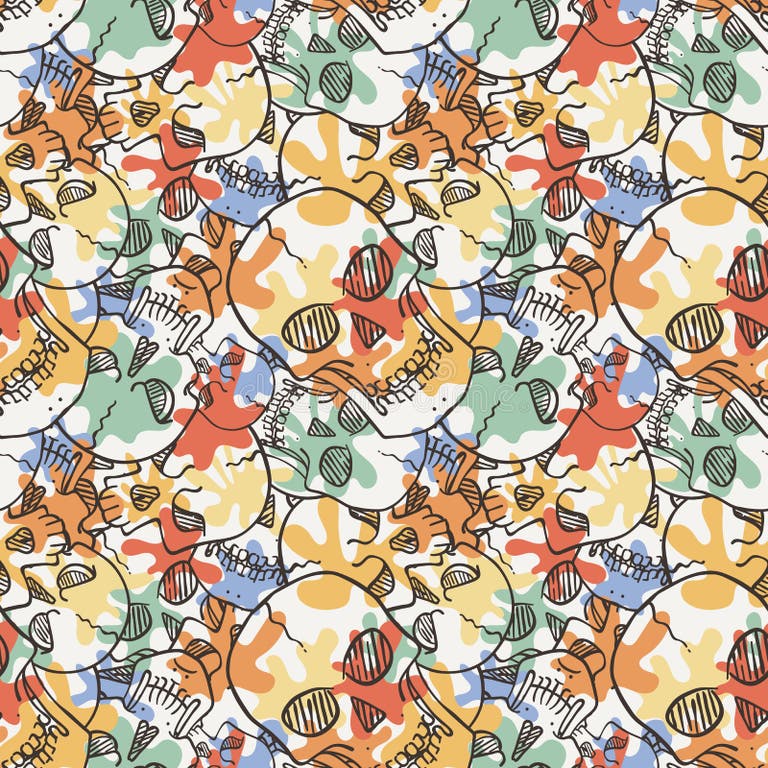 Vector Seamless Pattern with Random Skulls. Stock Vector - Illustration ...