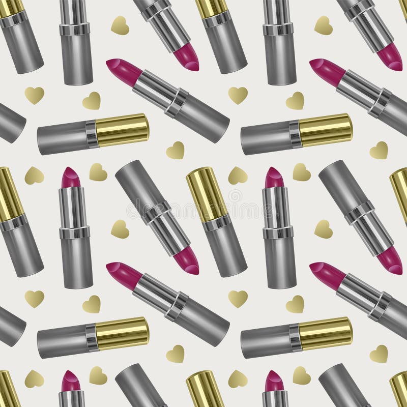 Vector Seamless Pattern with Realistic 3d Lipstick, Golden Color ...