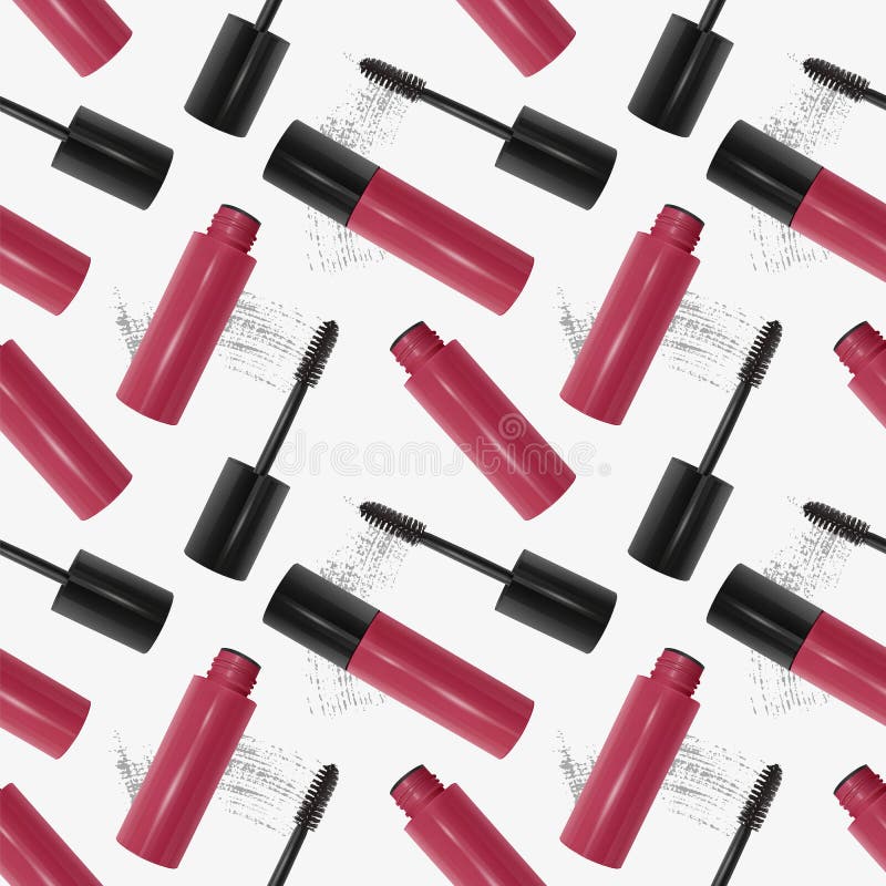 Vector Seamless Pattern with Realistic 3d Mascara, Brush and Mascara ...