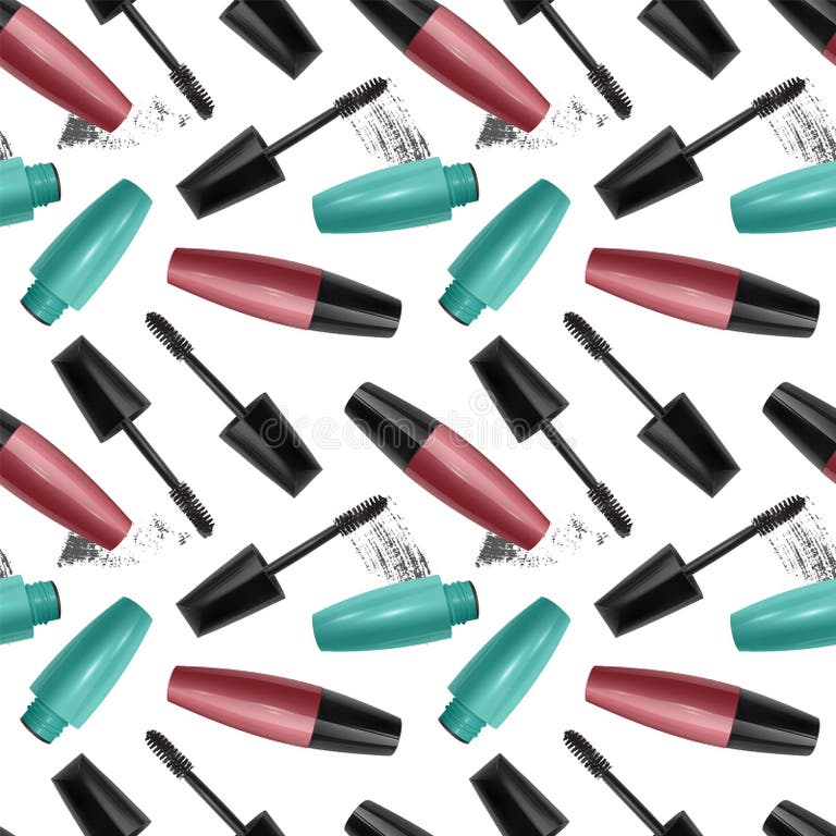 Vector Seamless Pattern with Realistic 3d Mascara, Brush and Mascara ...