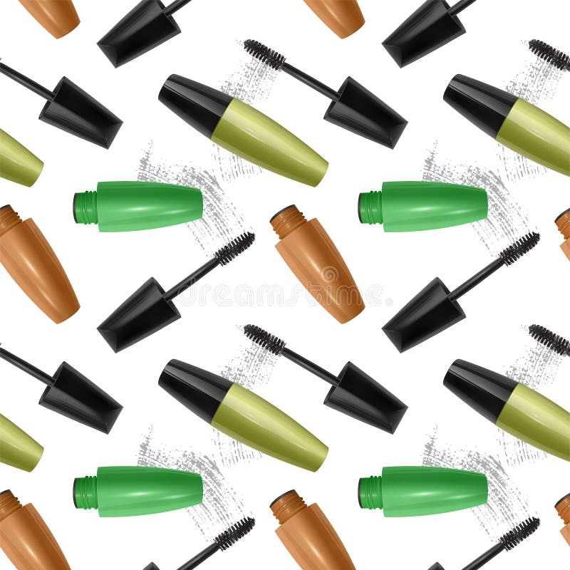 Vector Seamless Pattern with Realistic 3d Mascara, Brush and Mascara ...