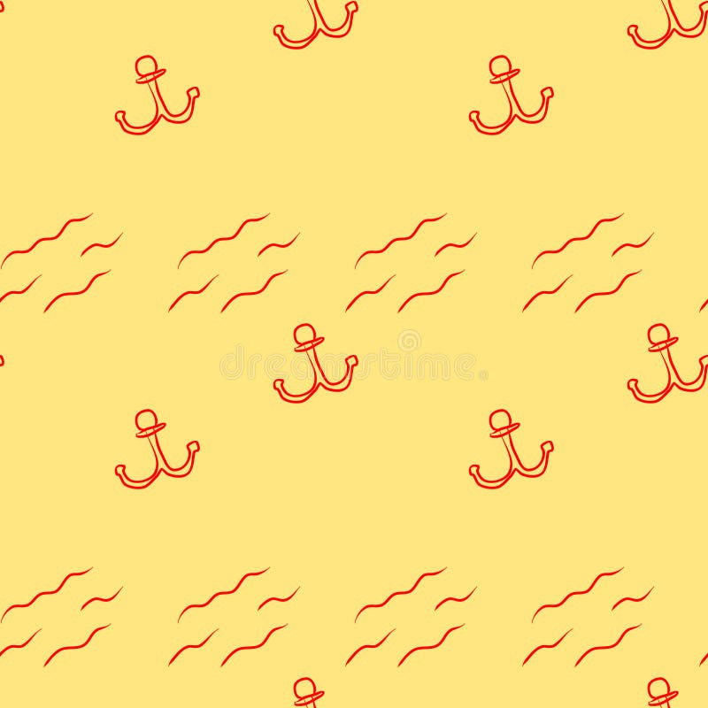 Vector Seamless Pattern with Red Anchor, Waves. Background Illustration ...