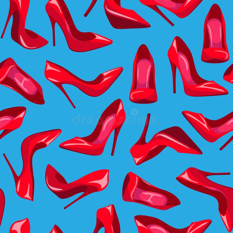 Vector Seamless Pattern with Red Cartoon Pumps. High Heel Patent ...