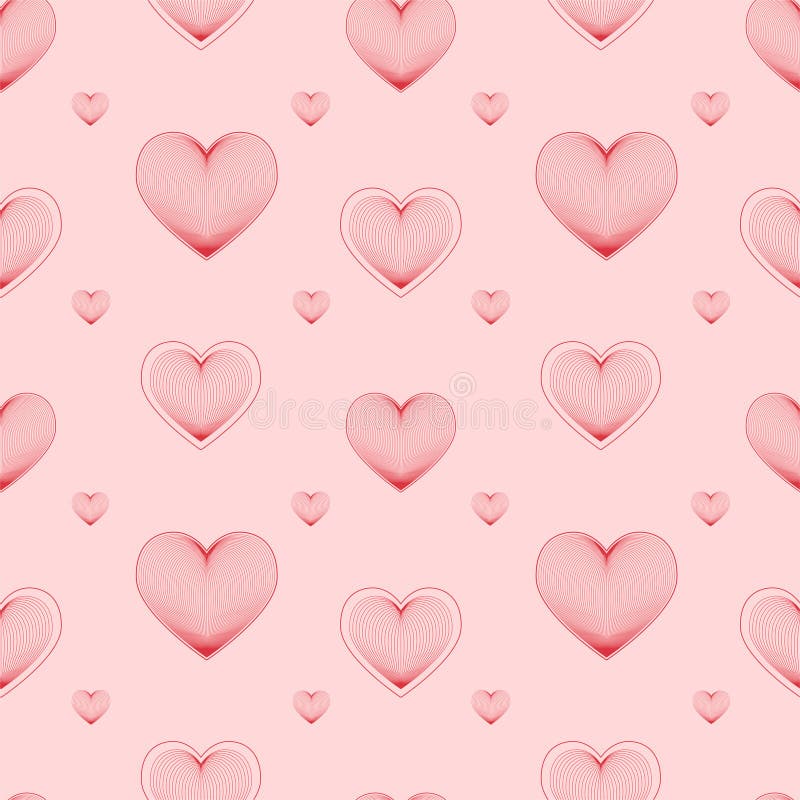 Vector Seamless Pattern Red Linear Heart. Valentine`s Day. Love. Stock ...