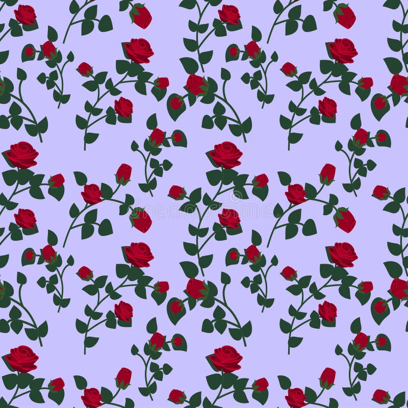Vector Seamless Pattern with Red Roses on a Blue Background. Stock ...