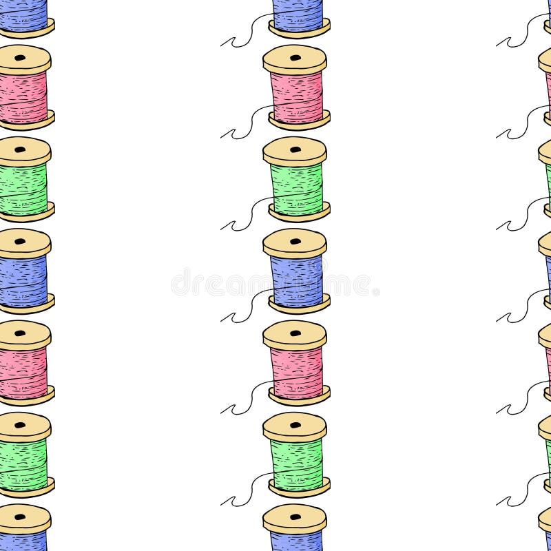 Vector Seamless Pattern Reel of Thread Stock Vector - Illustration of ...