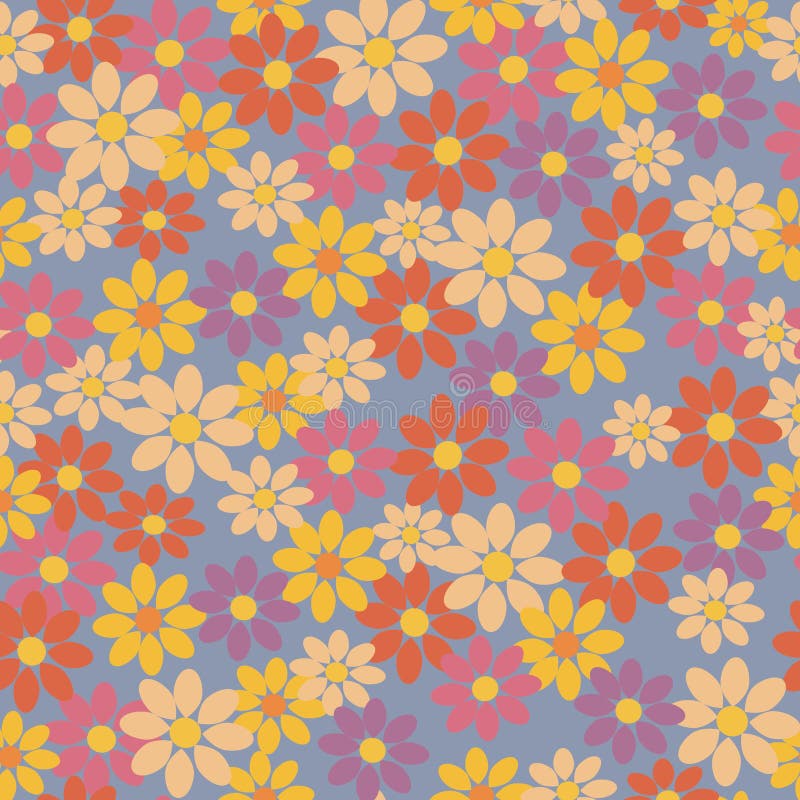Vector Seamless Pattern in Retro Hippie Style with Flowers. Stock ...