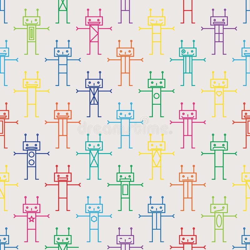 Vector Seamless Pattern of Robots Stock Vector - Illustration of ...