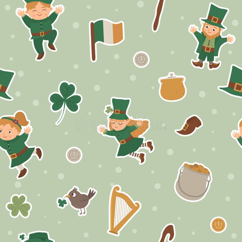 Vector Seamless Pattern with Saint Patrickâ€™s Day Stickers. National ...
