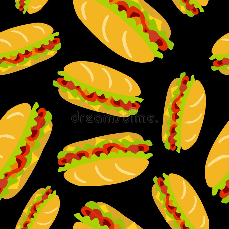 Vector Seamless Pattern with Sandwich. Stock Vector - Illustration of ...