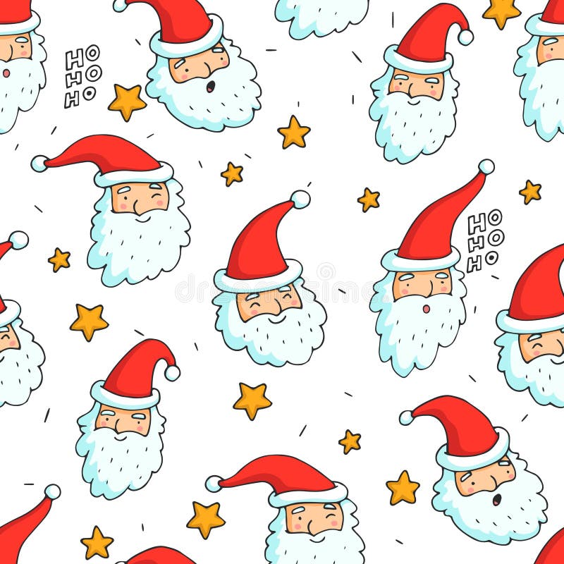 Vector Seamless Pattern with Santa Claus Faces Isolated on a White ...