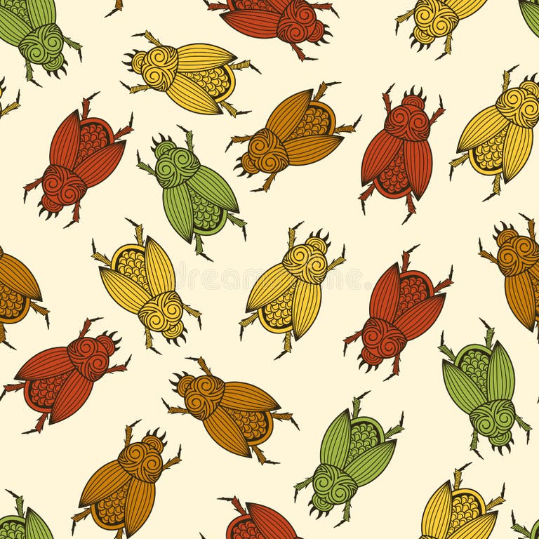 Vector Seamless Pattern with Scarab Beetles Stock Vector - Illustration ...