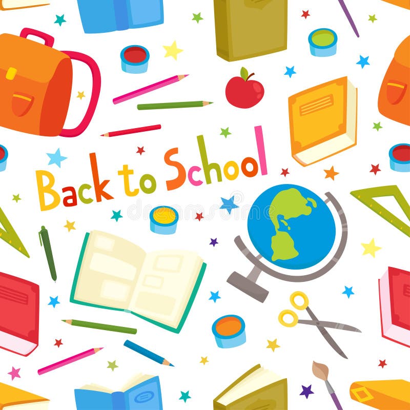 Vector Seamless Pattern with School Elements Isolated on White. Stock Vector - Illustration of ...