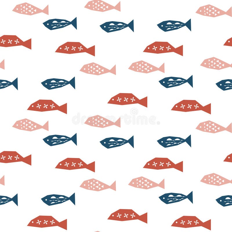 Vector Seamless Pattern with School of Fish Handmade Cutout Style ...
