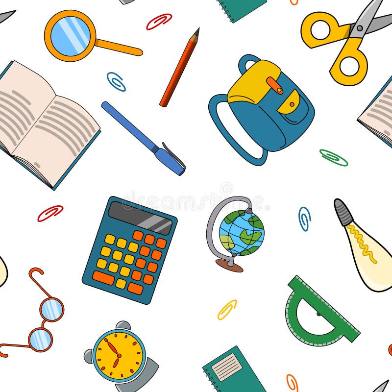 Vector Seamless Pattern with School Things on a White Background Stock ...