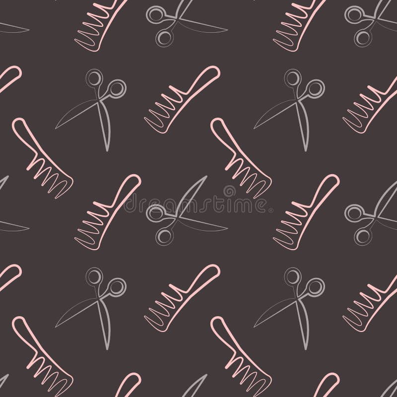 Vector Seamless Pattern with Scissors and Combs on Dark Gray Background ...