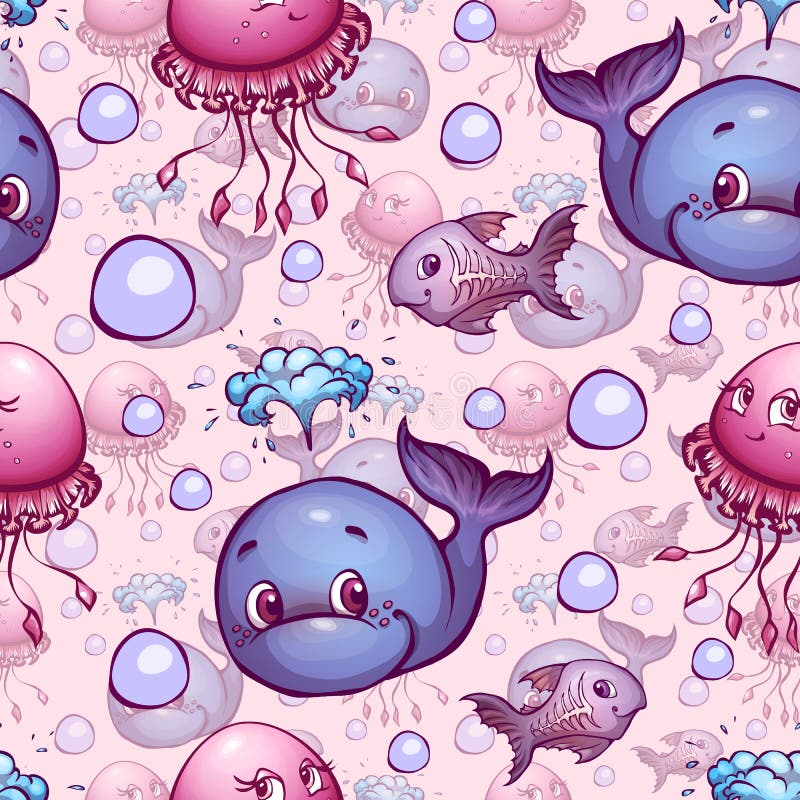 Vector Seamless Pattern with Sea Cute Animals Stock Vector ...