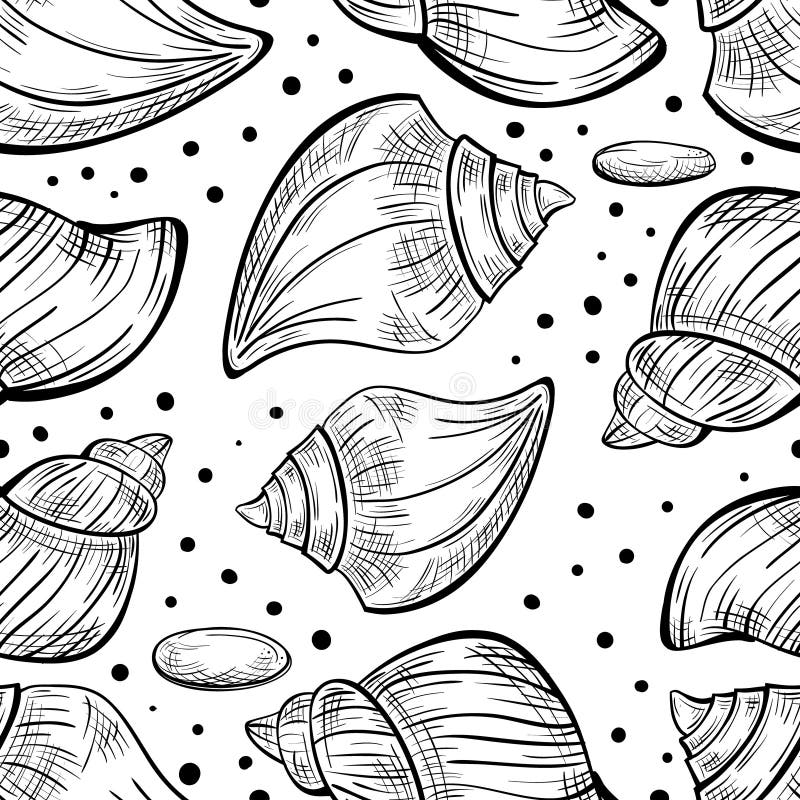 Vector Seamless Pattern with Sea Shells Stock Vector - Illustration of ...