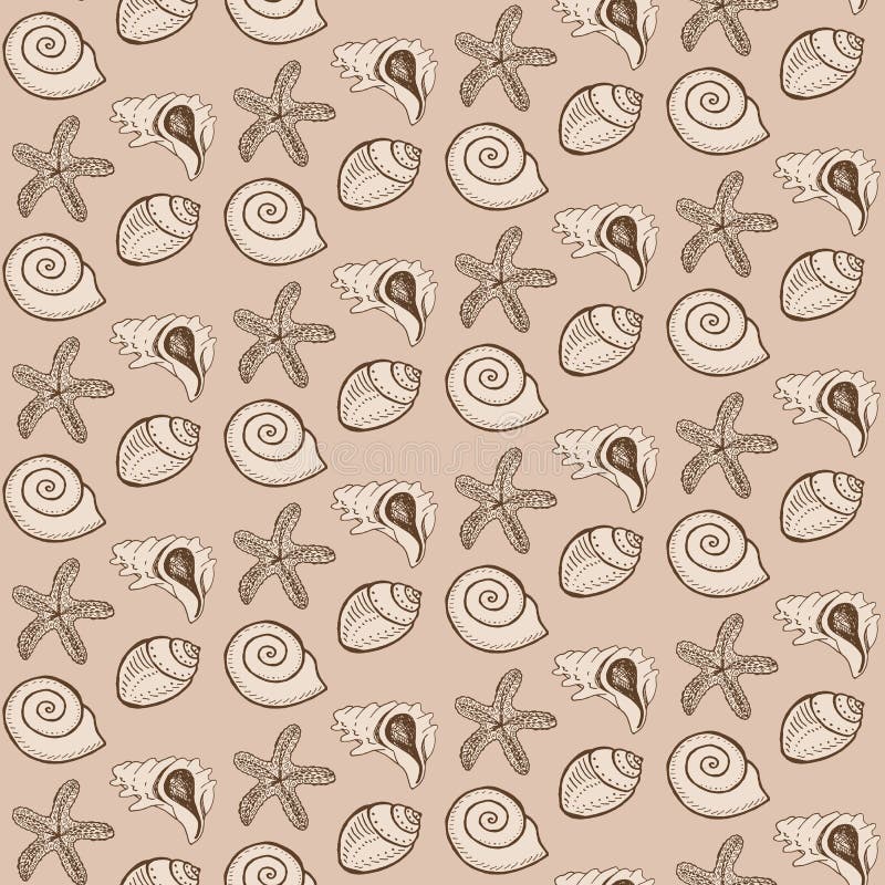 Vector Seamless Pattern Sea Shells and Starfishes on Sandy Background ...