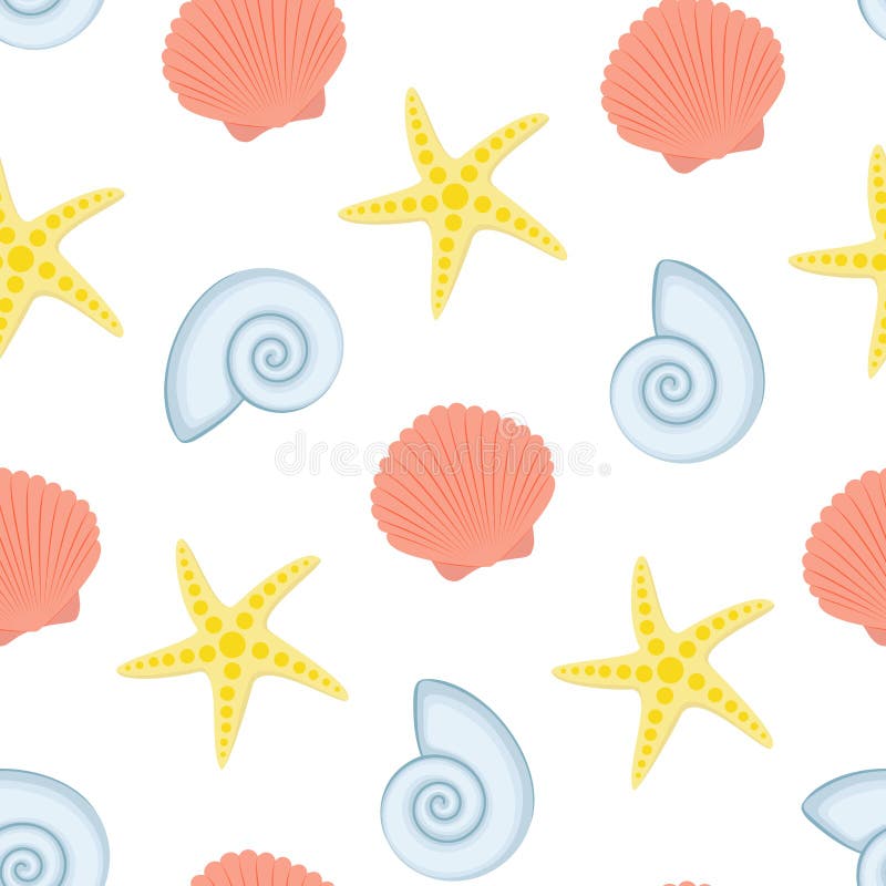 Vector Seamless Pattern. Seashells and a Starfish in the Cartoon Style ...