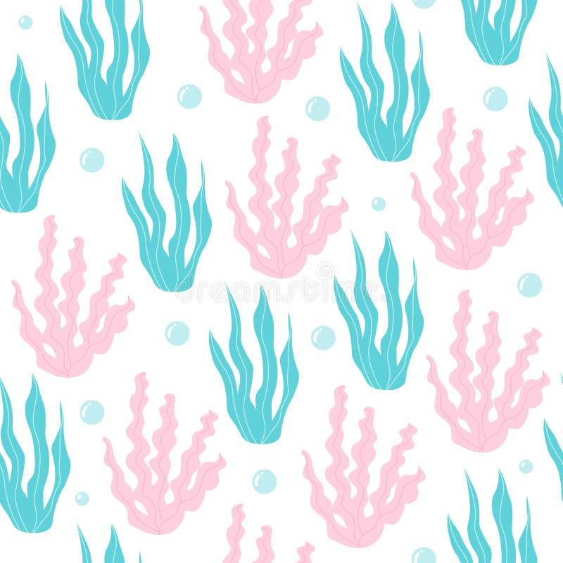 Vector Seamless Pattern with Seaweed, Sea Plants Stock Vector ...
