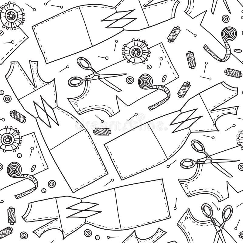 Vector Seamless Pattern with Sewing Pattern and Needlework Tools Stock ...