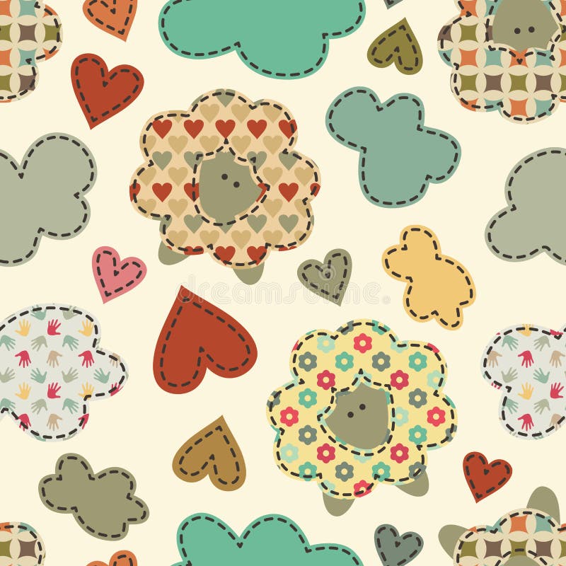 Vector Seamless Pattern with Sheep in a Patchwork Style with Da Stock ...