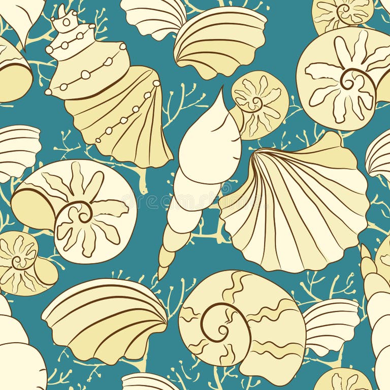 Vector Seamless Pattern with Shells Stock Vector - Illustration of ...