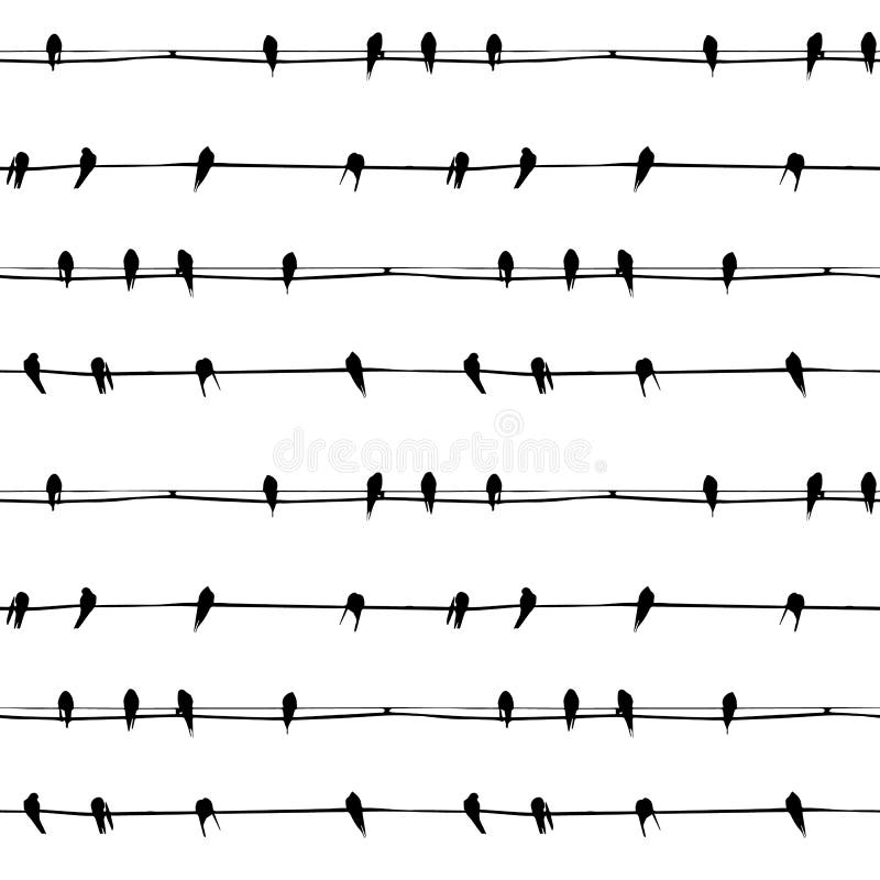 Vector Seamless Pattern. Silhouette of Birds on a Wire. Stock Vector ...
