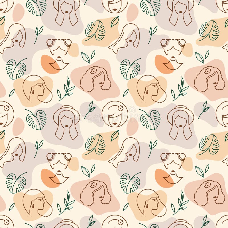 Vector Seamless Pattern of Silhouettes of Women in a Linear Style. on ...